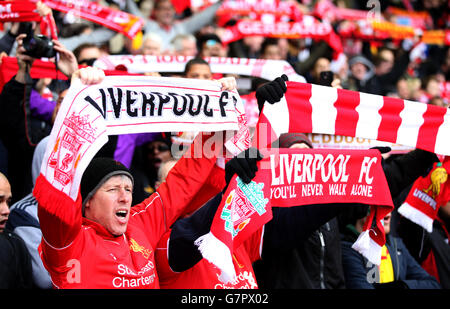 Liverpool fans cheer before the English Premier League soccer match ...