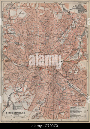 BIRMINGHAM town city plan. Edgbaston Aston Deritend Bordesley Saltley ...