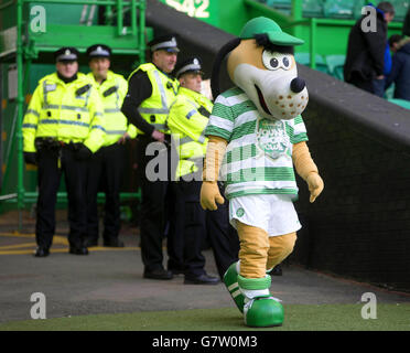 Celtic mascot Hoopy the Huddle Hound in front of Rangers fan ahead of ...
