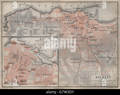Beirut antique town city plan. Old Town & Bazaar. Beyrouth. Lebanon ...