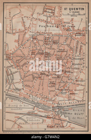 ST. QUENTIN antique town city plan de la ville. Aisne carte. BAEDEKER ...