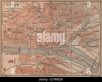 ROUEN antique town city plan de la ville. Seine-Maritime carte, 1900 ...