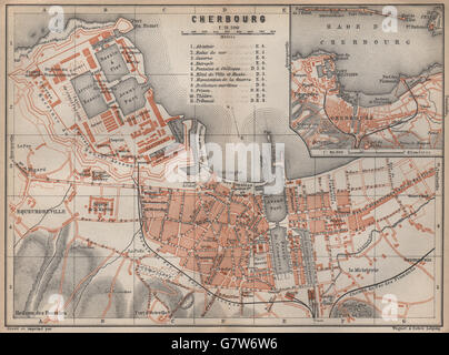 CHERBOURG town city plan de la ville. Manche. Rade de Cherbourg carte ...