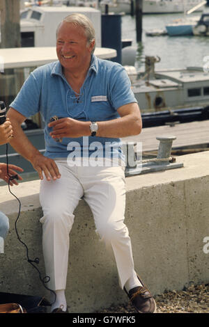 Prime Minister Edward Heath sailing his new yacht, Morning Cloud, after ...