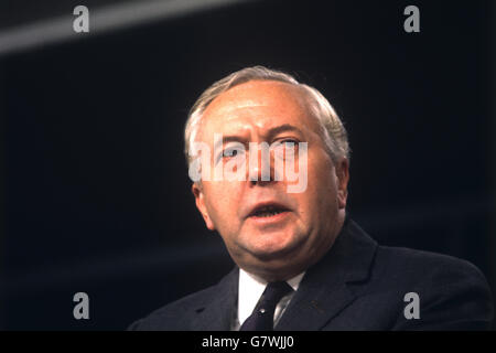 Prime Minister Harold Wilson pictured during his speech after being ...