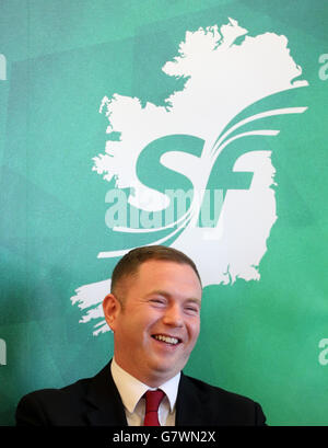 Sinn Fein candidate for South Down Chris Hazzard (centre) at the Eikon ...