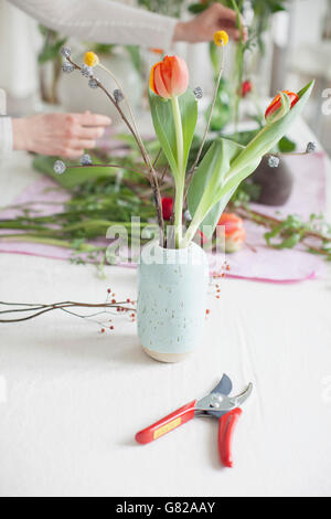 Woman on background of decoration of flowers, Gurzuf, Crimea Stock ...