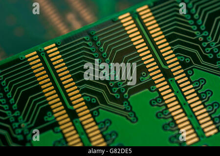 Computer memory concept. Underside of 184-pin DDR SDRAM module showing edge connectors of the ...