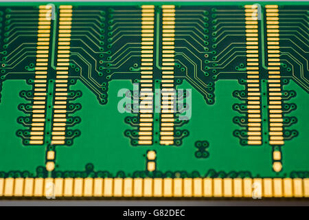 Computer memory concept. Underside of 184-pin DDR SDRAM module showing edge connectors of the ...