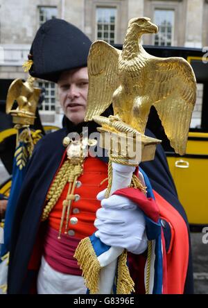 Actor Julian Farrance dressed as Major Henry Percy carries the new ...