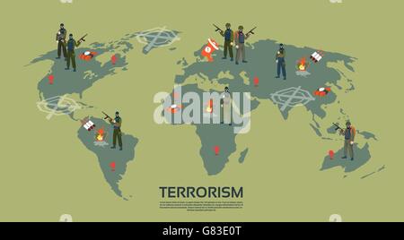 Armed Terrorist Group Over World Map Terrorism Concept Stock Vector ...