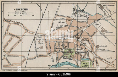 HEREFORD. Vintage town city map plan. Herefordshire 1950 old vintage ...