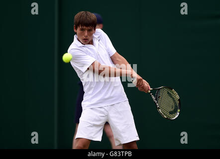 Charles Broom in action during day Seven of the Wimbledon Championships ...