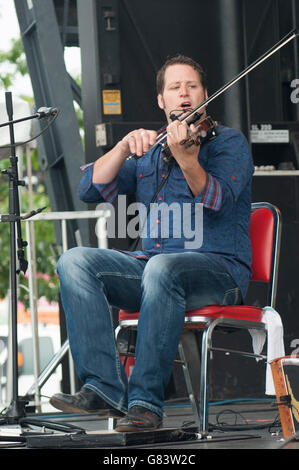 Andre Brunet, Quebecois musician playing fiddle/foot tapping for De ...