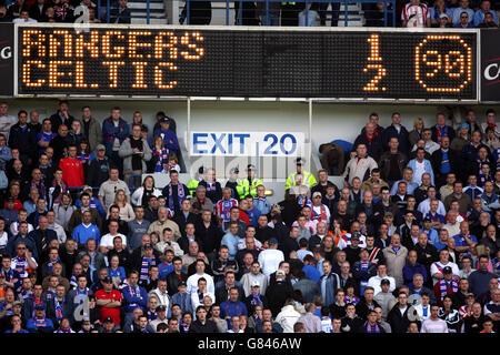 A general view of the scoreboard reading Rangers 5 - 0 Annan Atheltic ...