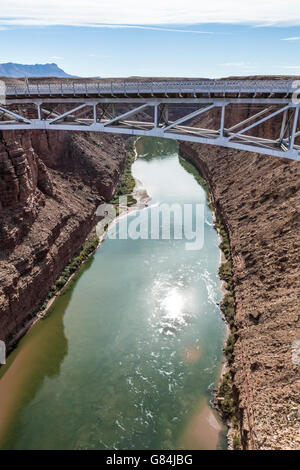 Pedestrian bridge over the Colorado River at the bottom of the Grand ...
