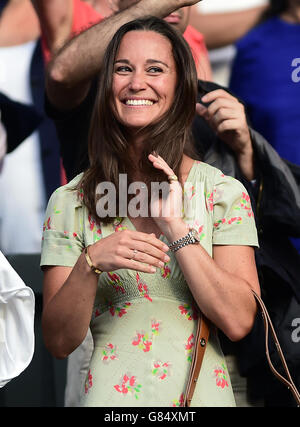 Pippa Middleton watches the action on centre court during day Seven of ...