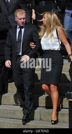 Paul Scholes with his wife Claire Froggatt outside Bury Parish Church ...