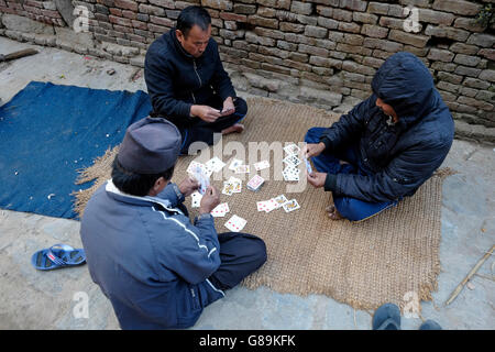 Nepali men playing cards in the village of Bungamati a traditional ...