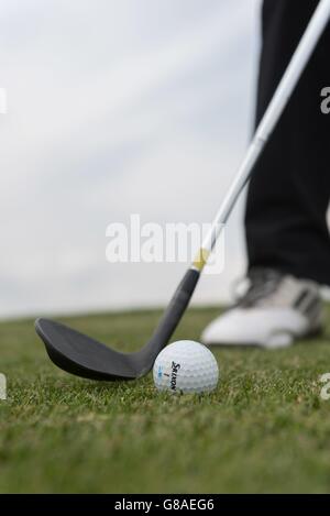golf player with racket at the tee, ready to tee off | usage worldwide ...