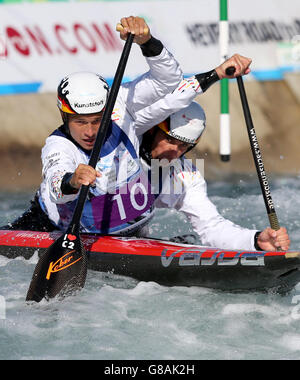 Germany's Franz Anton and Jan Benzien celebrate winning the gold medal ...