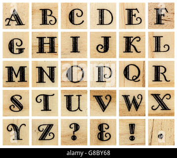 English alphabet uppercase, collage of isolated wood letterpress ...