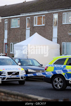 Police at the scene in Duck Lane, St Neots, Cambridgeshire, after a man ...