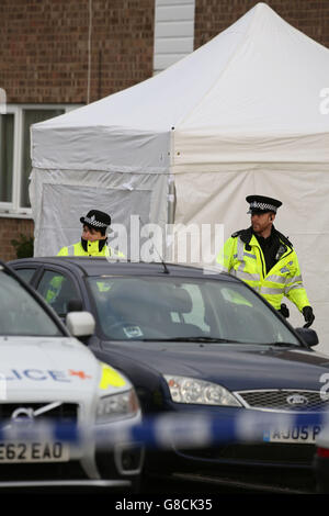 Police at the scene in Duck Lane, St Neots, Cambridgeshire, after a man ...