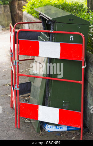 Vandalized BT junction box in street. UK Stock Photo - Alamy