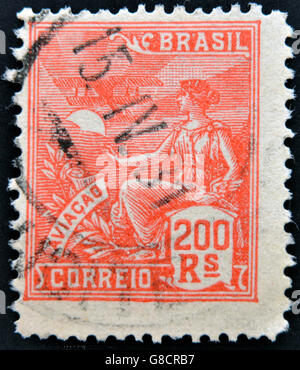 BRAZIL - CIRCA 1920: A stamp printed in Brazil, shows Hermes - a symbol ...