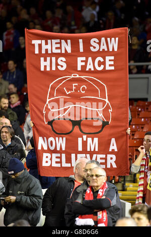 Liverpool fans in the stands before the Premier League match at Anfield ...