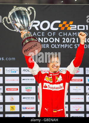 Sebastian Vettel celebrates winning the Race of Champions event during ...