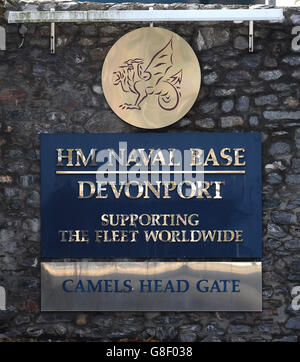 A general view of a sign for HMNB Devonport in Plymouth Stock Photo - Alamy
