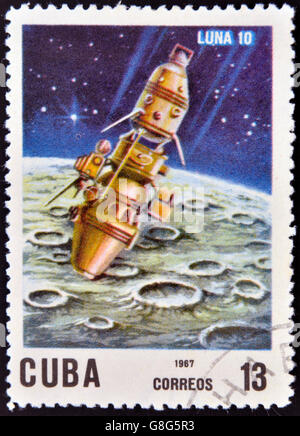 CUBA - CIRCA 1967: A stamp printed in Cuba shows the Soviet space probe ...