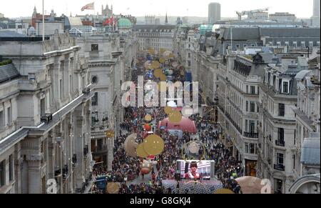 A general view of the Hamley's Christmas Toy Parade on Regent Street ...