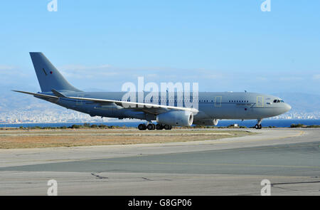 An RAF Voyager refueling tanker arrives back at RAF Akrotiri in Cyprus ...