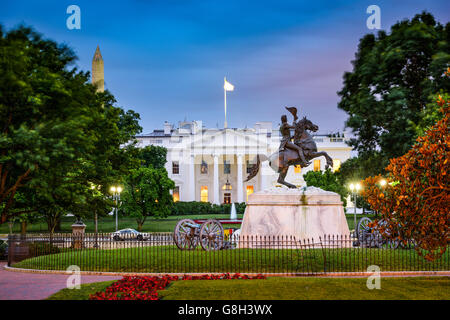 The White House Washington DC. Equestrian statue of Andrew Jackson in ...