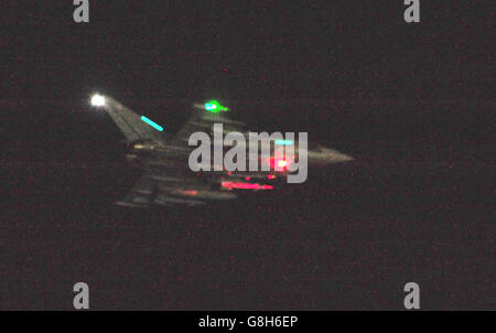 An RAF Eurofighter Typhoon takes off from RAF Coningsby in Lincolnshire ...