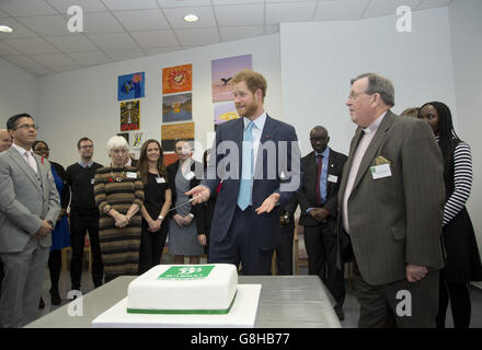 Prince Harry cuts a cake to celebrate the hospital's 150th year next ...