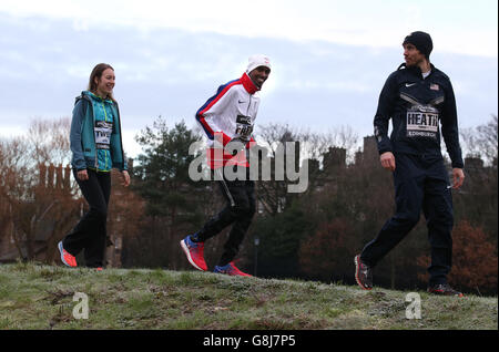 Mo Farah (left) with fellow competing athletes Ross Millington ...