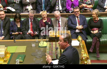 labour's Front bench looks on as Prime Minister David Cameron speaks ...