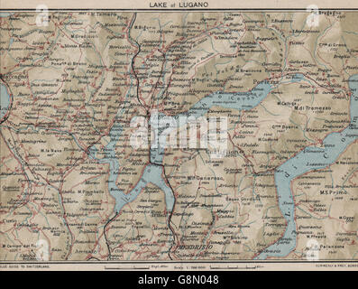 LAKE OF LUGANO. Vintage map plan. Lago di Lugano. Switzerland Italy ...