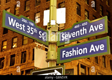 7th Avenue or fashion avenue street sign, Manhattan, New York city ...