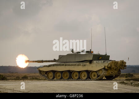 Challenger II tank firing live rounds during training, at the ranges ...