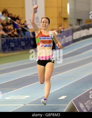 Stephanie Twell celebrates winning the women's 5000 metres final during ...
