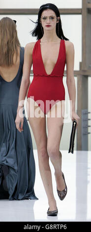 A model wears a creation by Camilla during her fashion show during the ...