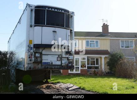 The lorry trailer belonging to Iftikhar Azam outside his mother's home ...