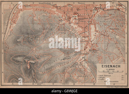 EISENACH antique town city stadtplan. Thuringia. Wartburg karte 1904 ...