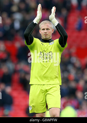 Kasper Schmeichel of Leicester City applauds the Leicester fans after ...