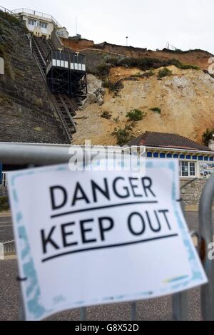 General view of the collapsed cliff next to the East Cliff funicular ...